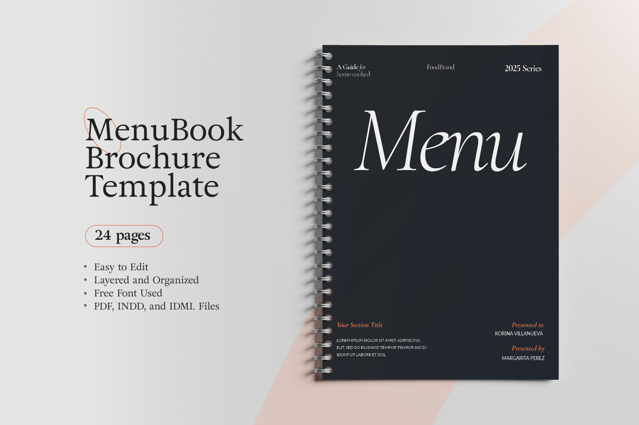 Modern Portrait Menu Book Print Template | TMint
