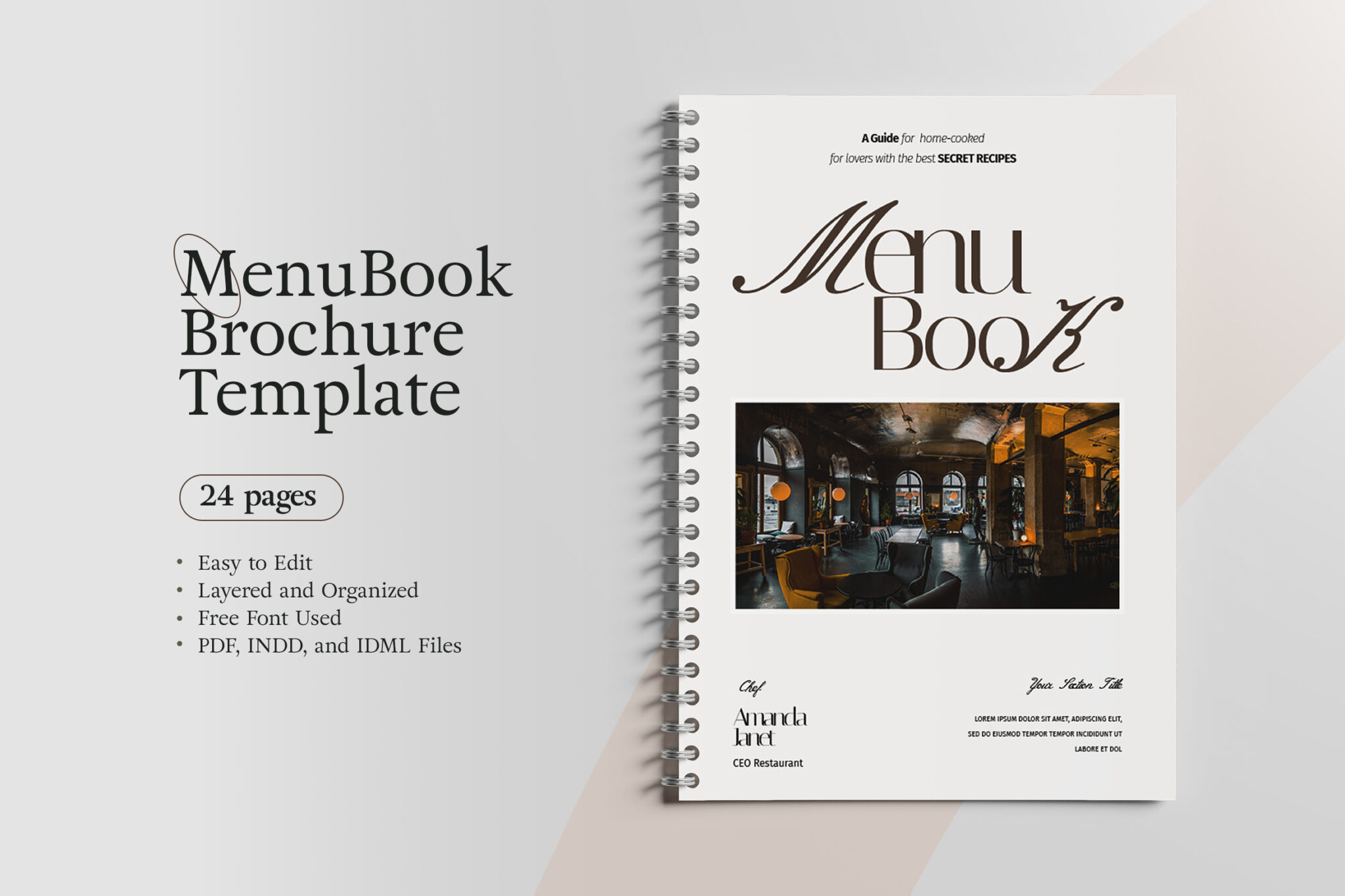 Modern Portrait Menu Book Print Template | TMint
