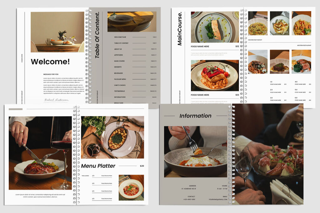 Modern Portrait Menu Book Print Template | TMint