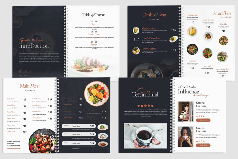Modern Portrait Menu Book Print Template | TMint