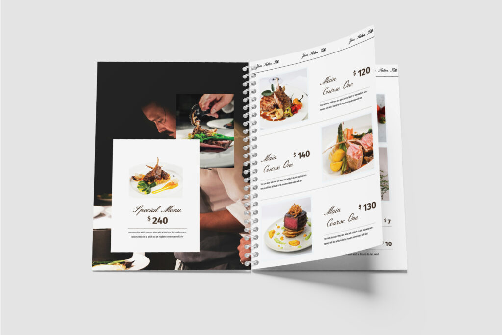 Modern Portrait Menu Book Print Template | TMint